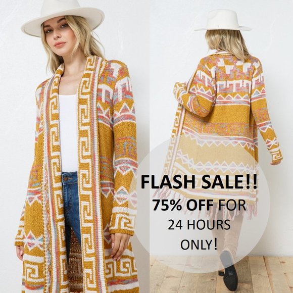 Shop_Fig | Sweaters | Flash Sale Aztec Fringe Cardigan Sweater | Poshmark